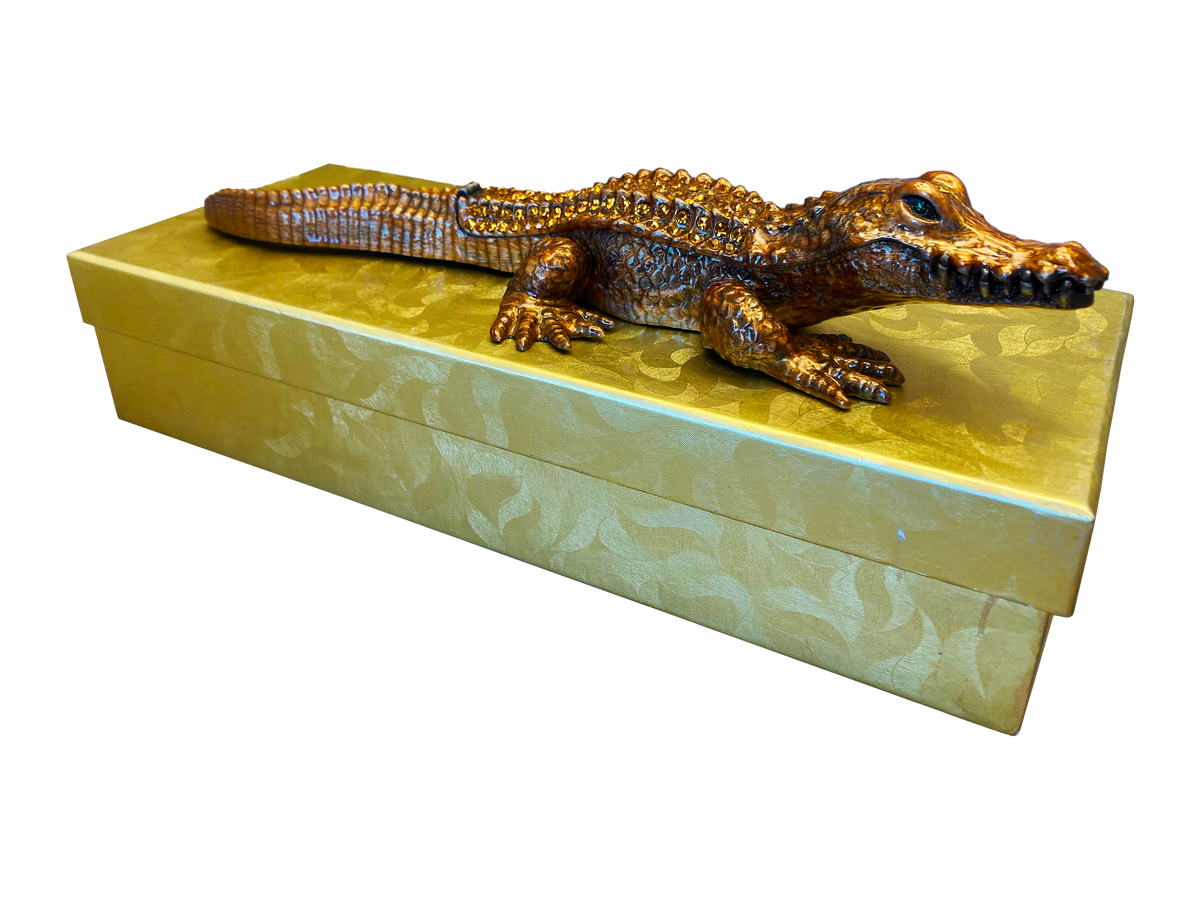 Gilded Decorative Crocodile Jewelry Box | Alligator King | Alligator Gifts