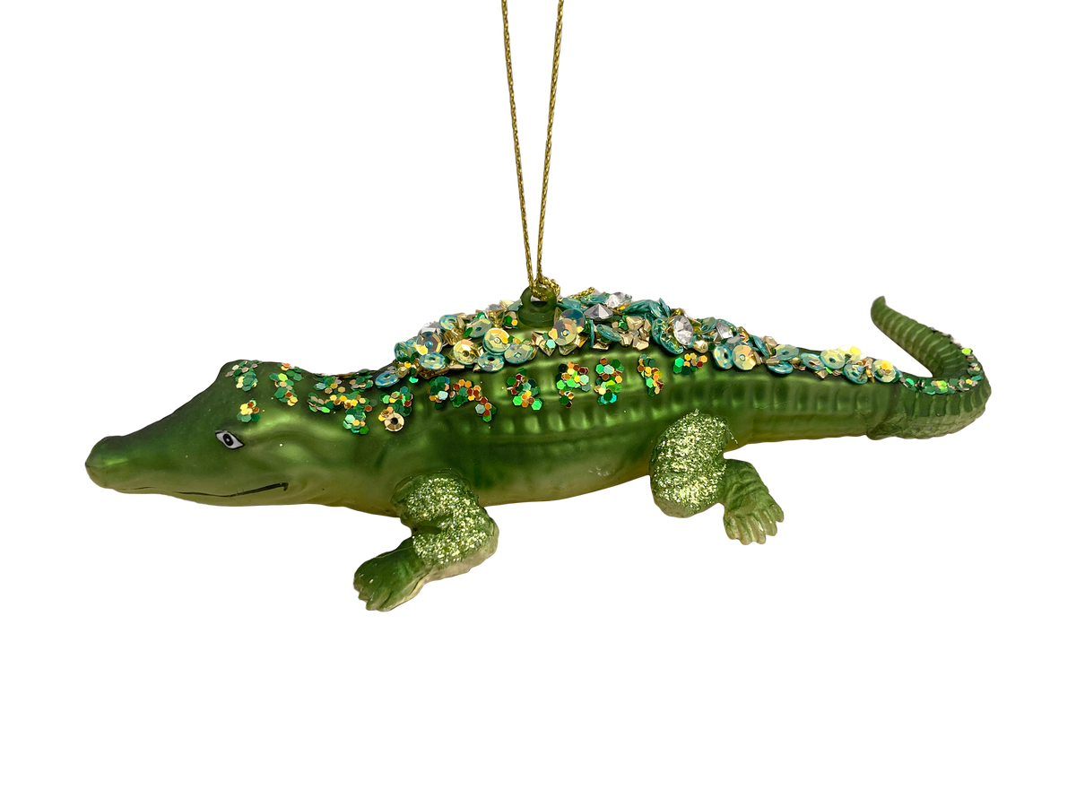 Glittery Green Glass Gator Ornament – Alligator King